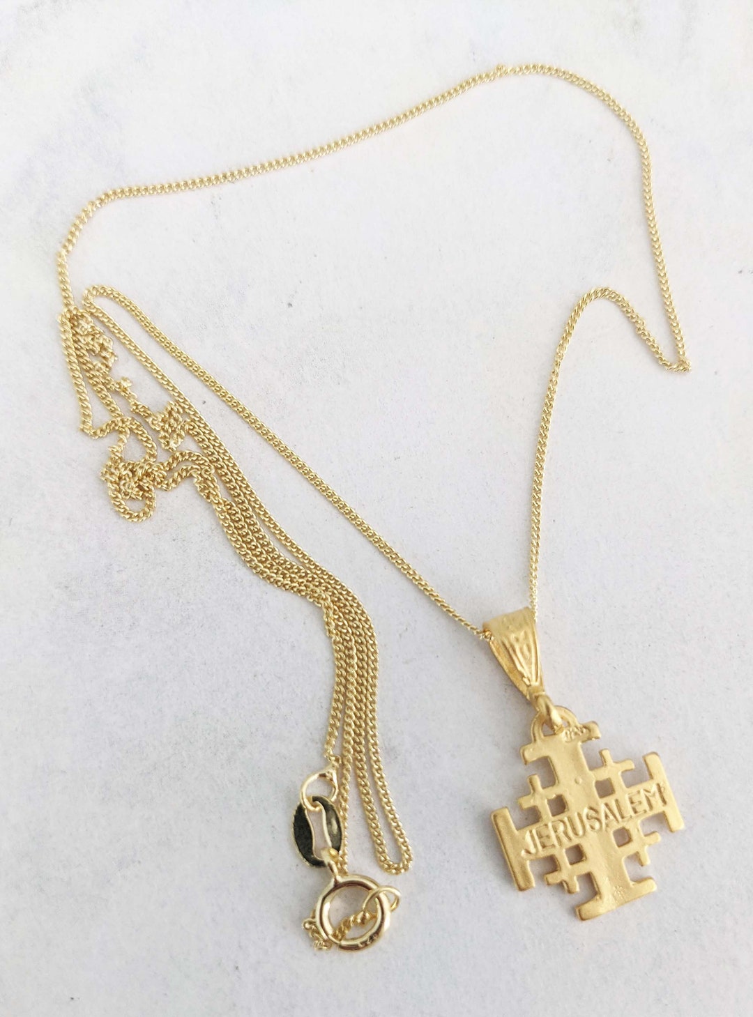 Necklace - Jerusalem Cross 14x16mm - 18K Gold Vermeil + 18 Inch Italian ...