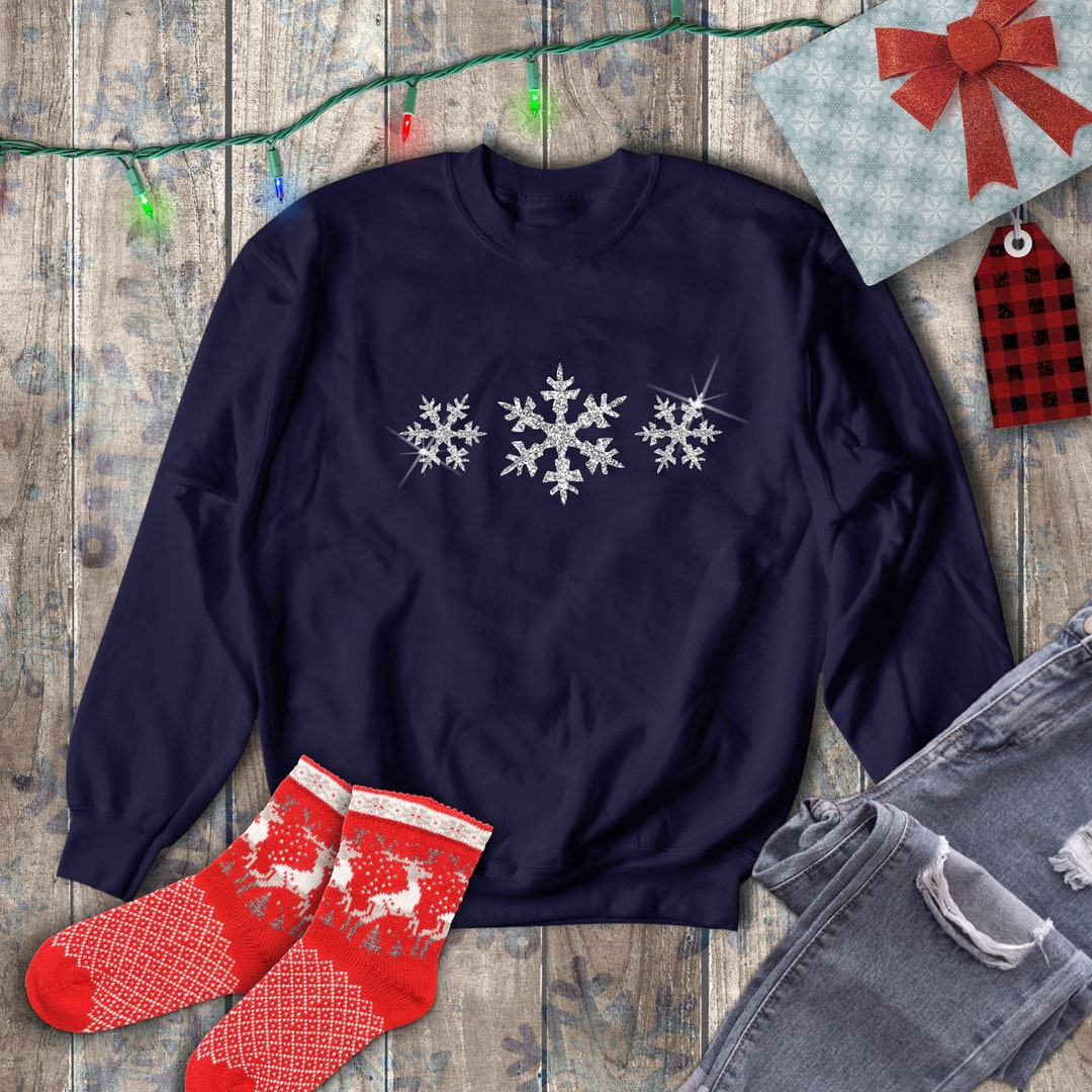 Christmas Snow Sweatshirt/ Glitter Bling Silver Snowflakes Shirt ...