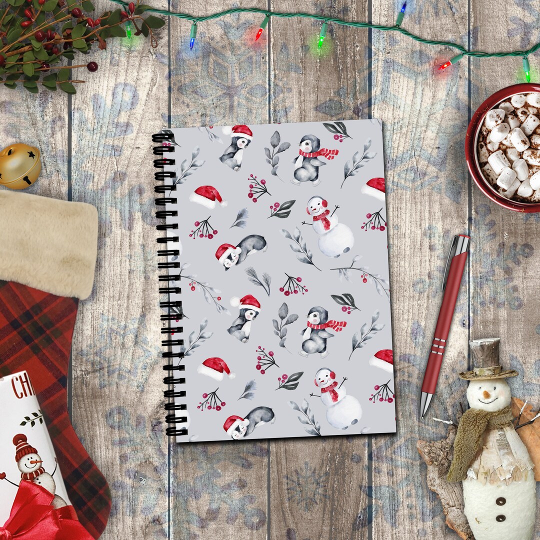 Christmas Journal/ Holiday Watercolor Snowmen and Penguins Notebook ...