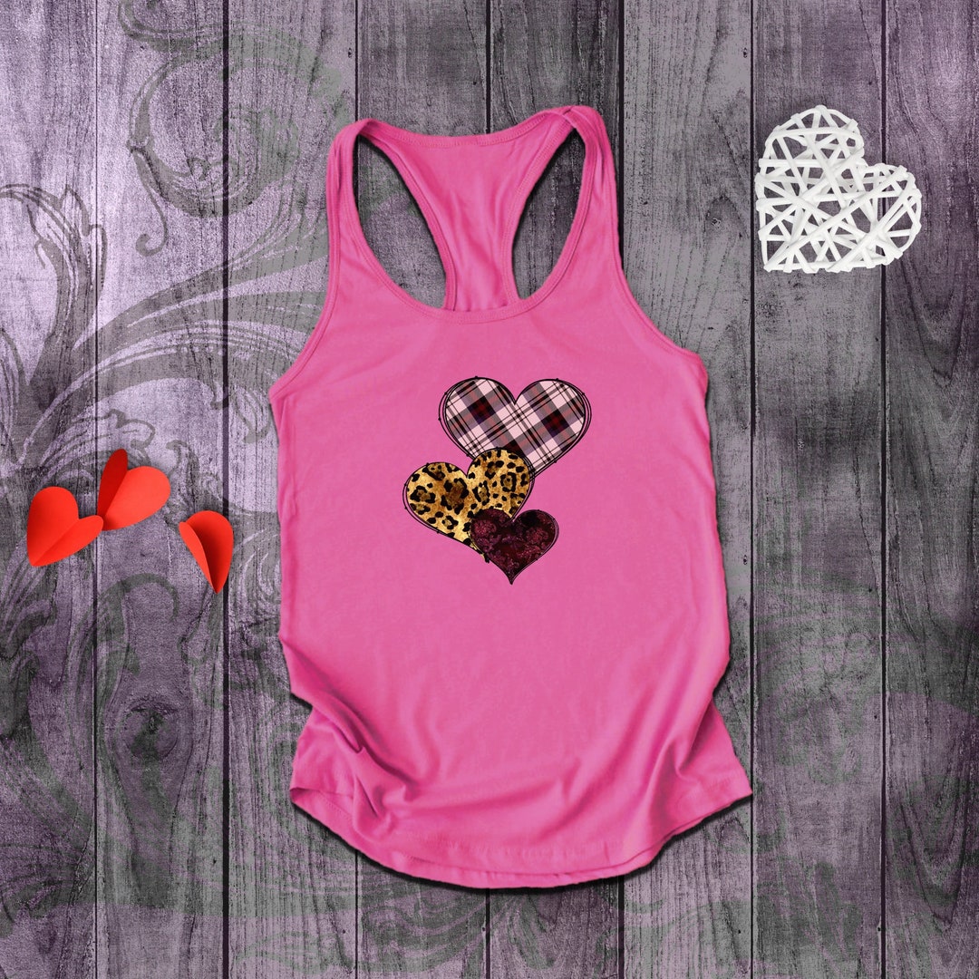 Valentine Tanks/ Heart Trio Animal Print, Pink Plaid and Burgundy With ...