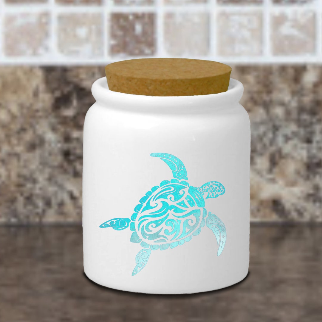 Beach Turtle Ceramic Jar/ Ocean Watercolor Art Turtle Creamer/ Sugar ...