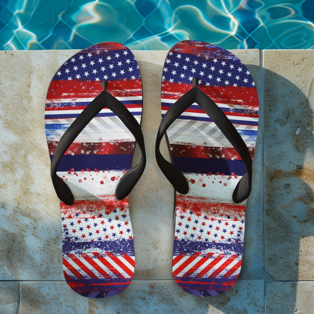 4th of July Flip Flops/ Red, White and Blue Stars and Stripes Glitter ...