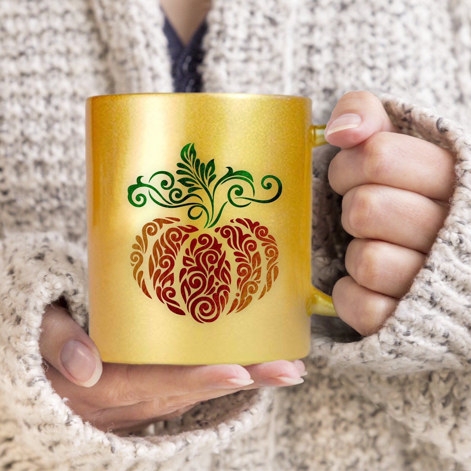 Pumpkin Filigree Coffee Mug/ Fall Swirl Pumpkin Metallic Gold - Etsy