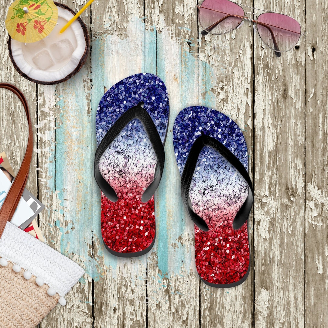 4th of July Flip Flops/ Red, White and Blue Ombre Glitter Glam ...