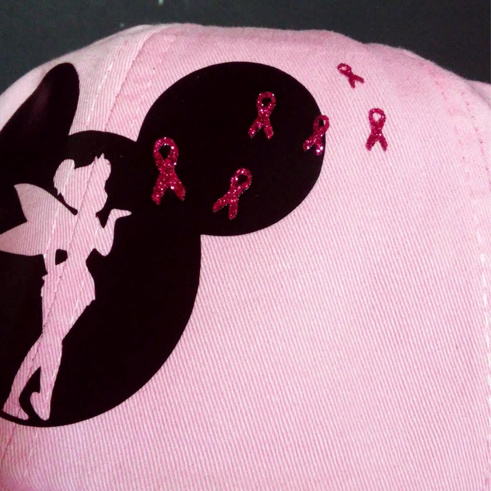 Disney Breast Cancer Awareness Hat/ Mickey, Tinkerbell Glitter Pink ...