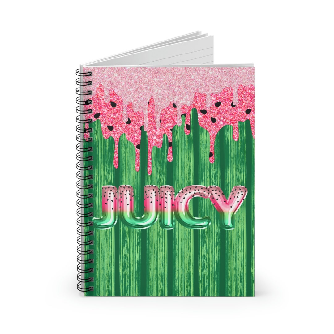 Watermelon Journal/ Watercolor Glam Glitter Pink Drips Summer Notebook ...