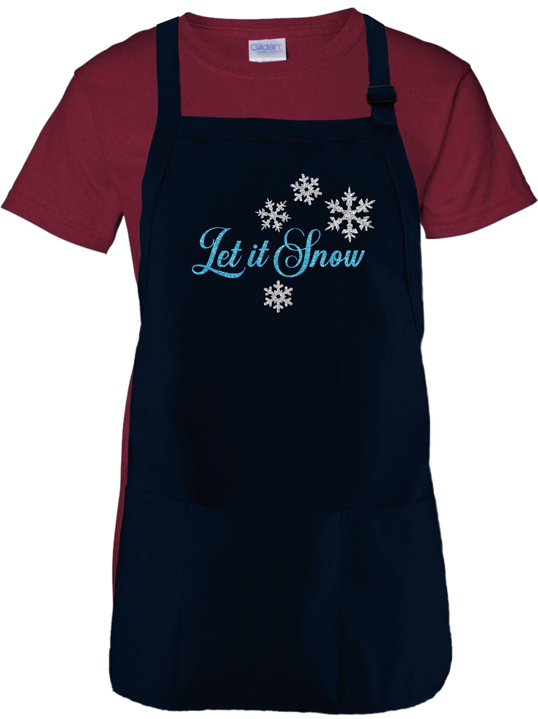 Christmas Aprons/ Let It Snow Glitter Silver and Blue Winter - Etsy