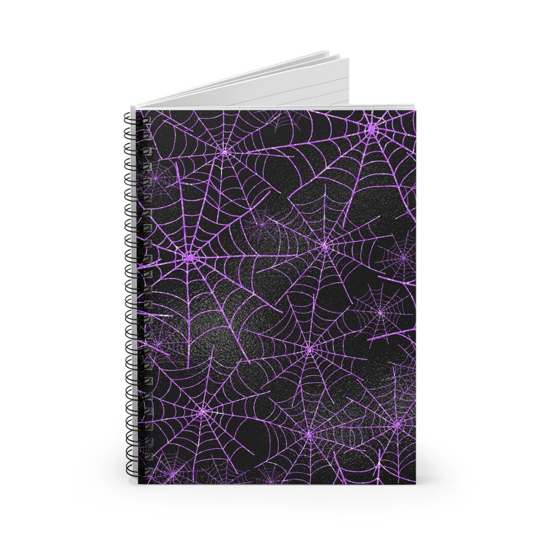 Halloween Journal/ Glam Purple Spider Web on Textured Black Background ...