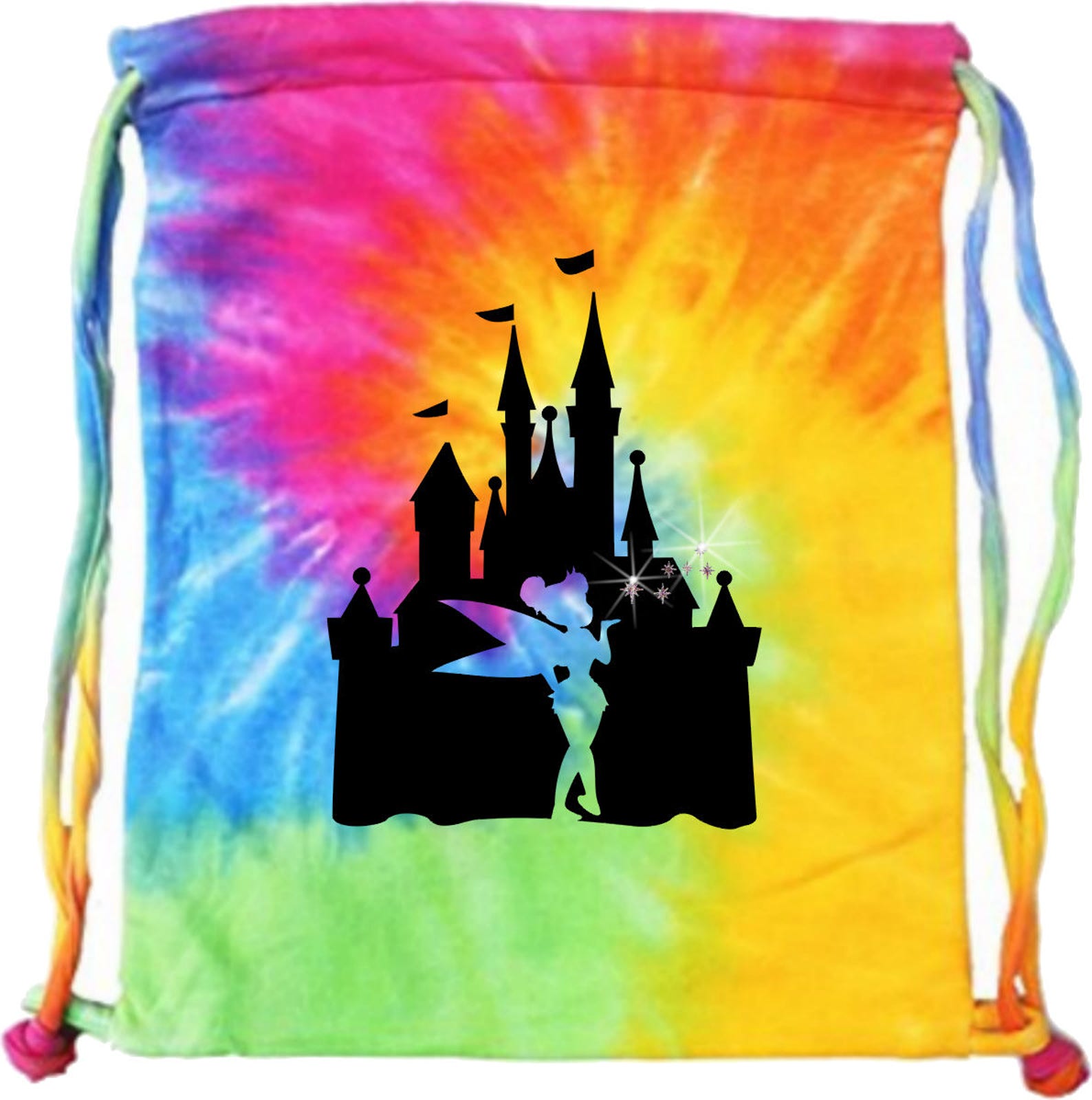 Disney Tie Dye Backpack/glitter Tinkerbell Drawstring Cinch | Etsy