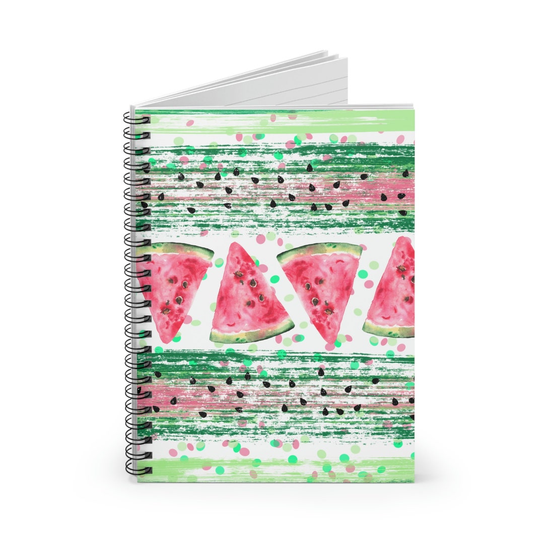 Watermelon Journal/ Pink Green Brushstrokes and Polkadots Watermelon ...