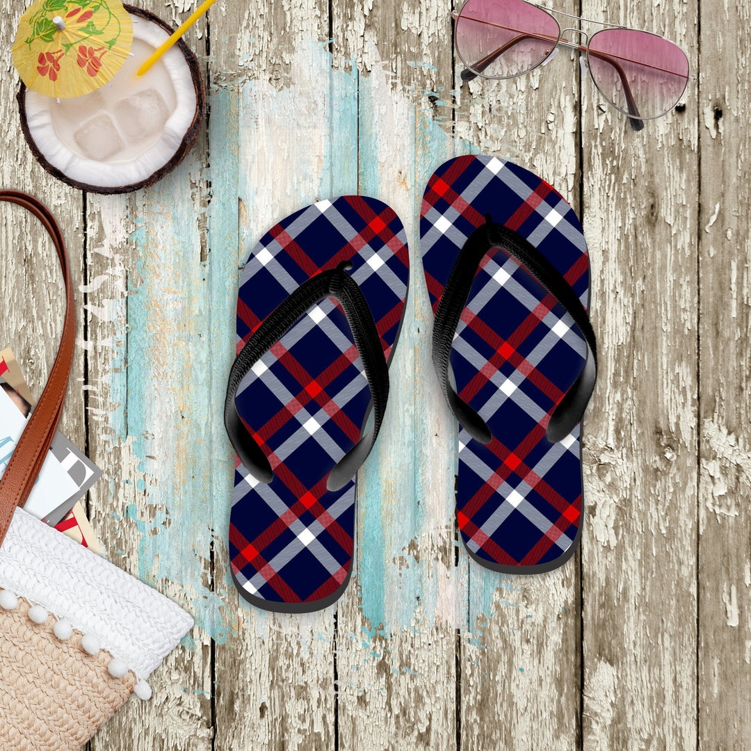 4th of July Flip Flops/ Red, White and Blue Plaid Patriotic Summer ...