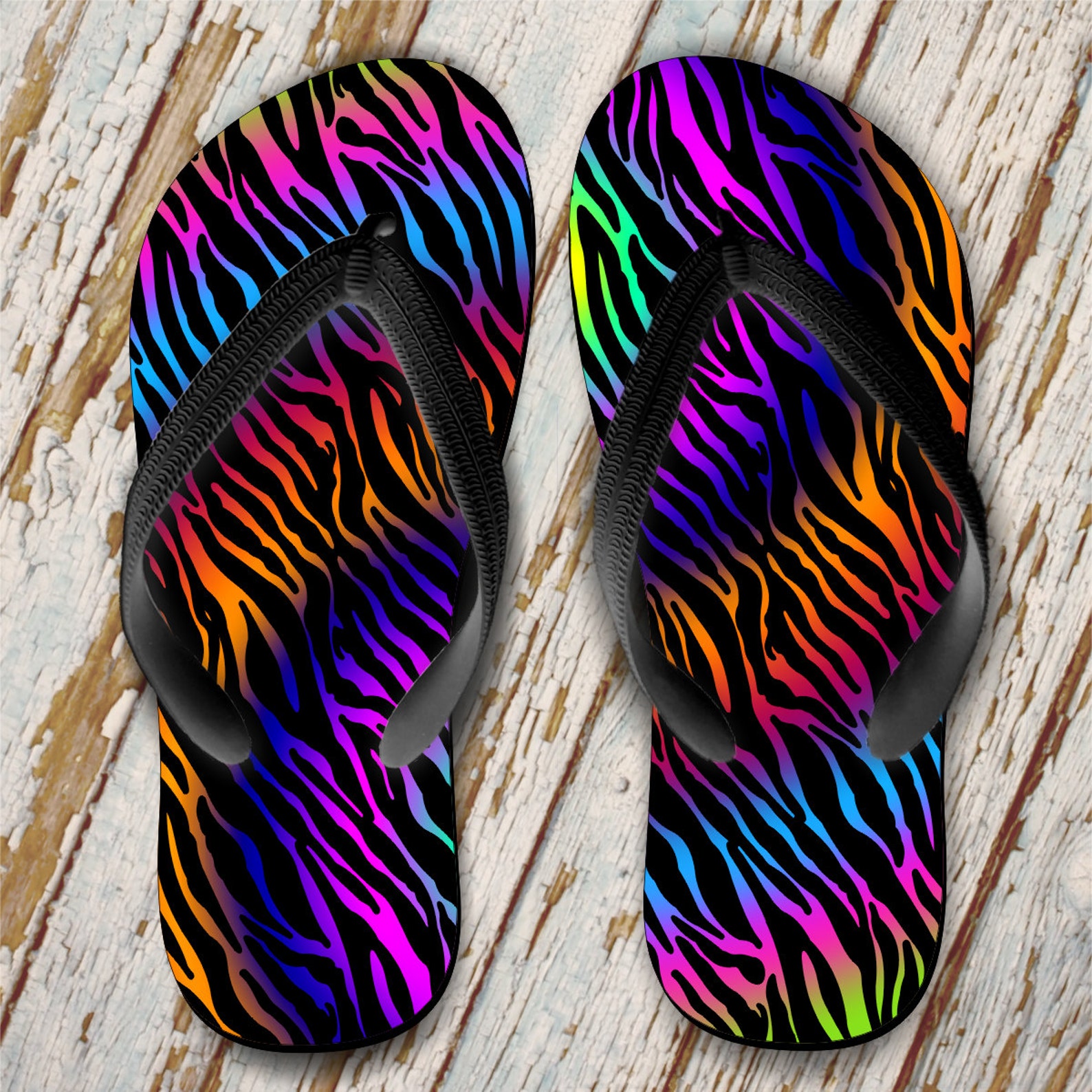 Zebra Flip Flops/ Animal Print Flip Flops/ Tie Dye Flip Flops/ | Etsy