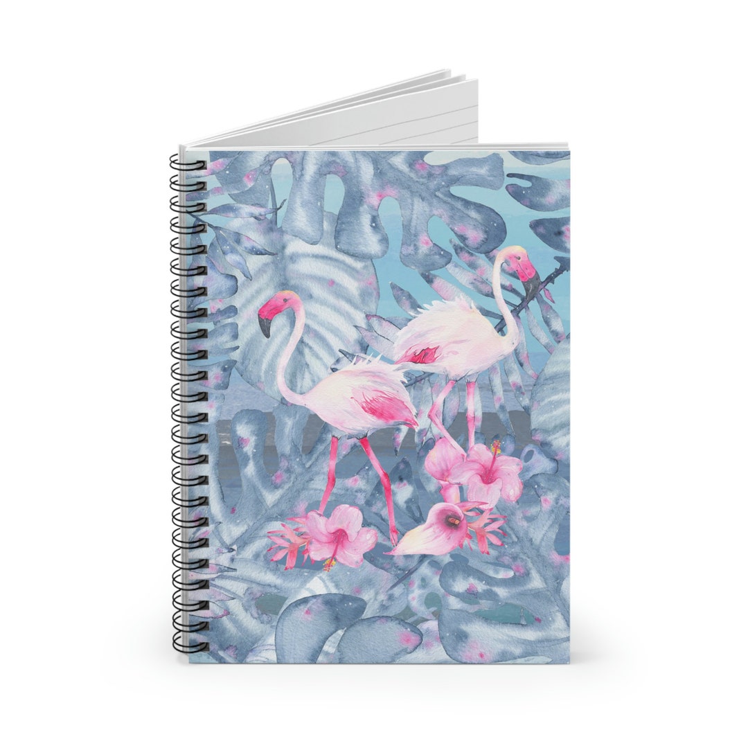 Pink Flamingos Journal/ Tropical Leaves Hibiscus Flowers Coastal ...