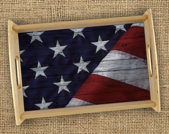 Distressed American Flag Wood Serving Tray Gift/ Patriotic 4th | Etsy