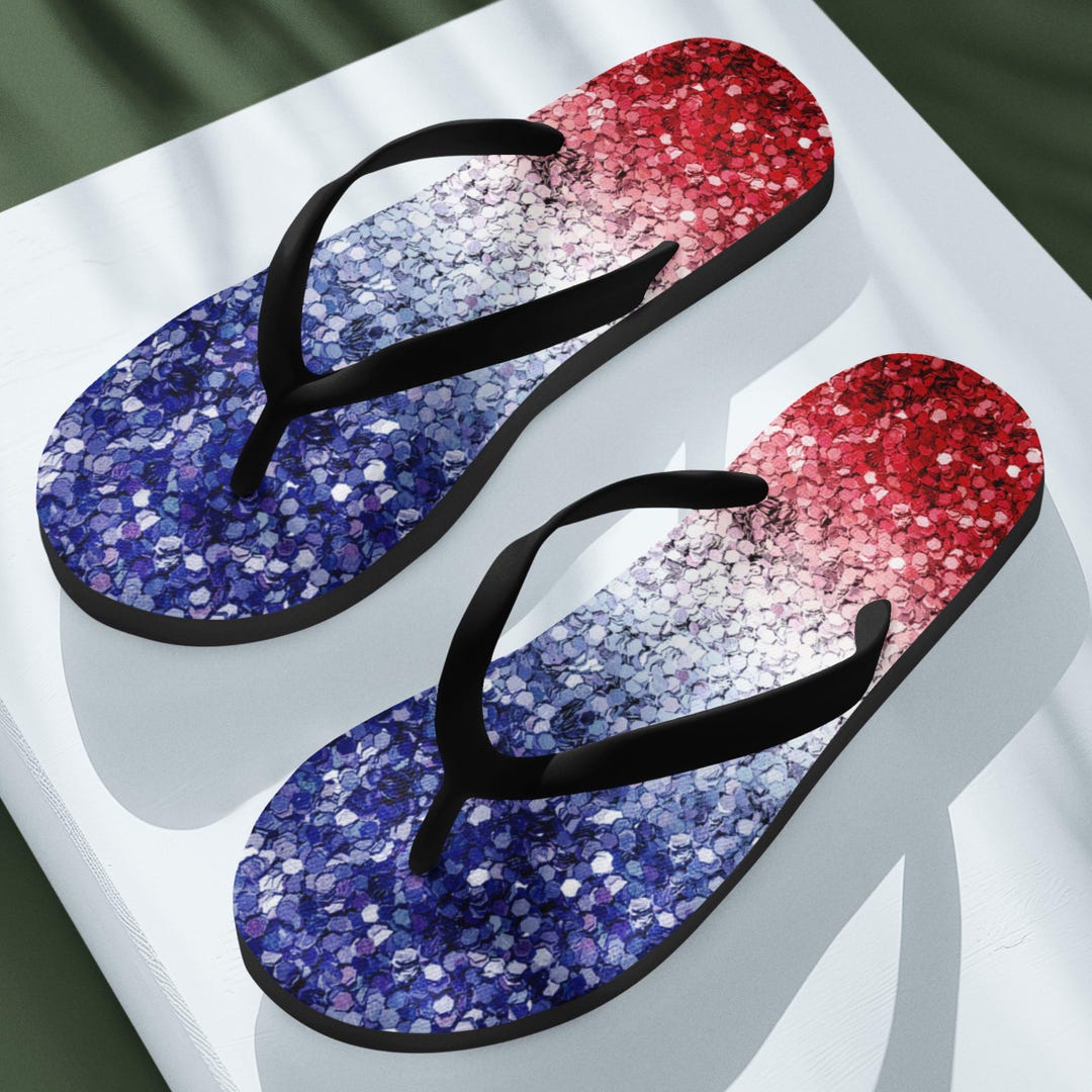4th of July Flip Flops/ Red, White and Blue Ombre Glitter Glam ...