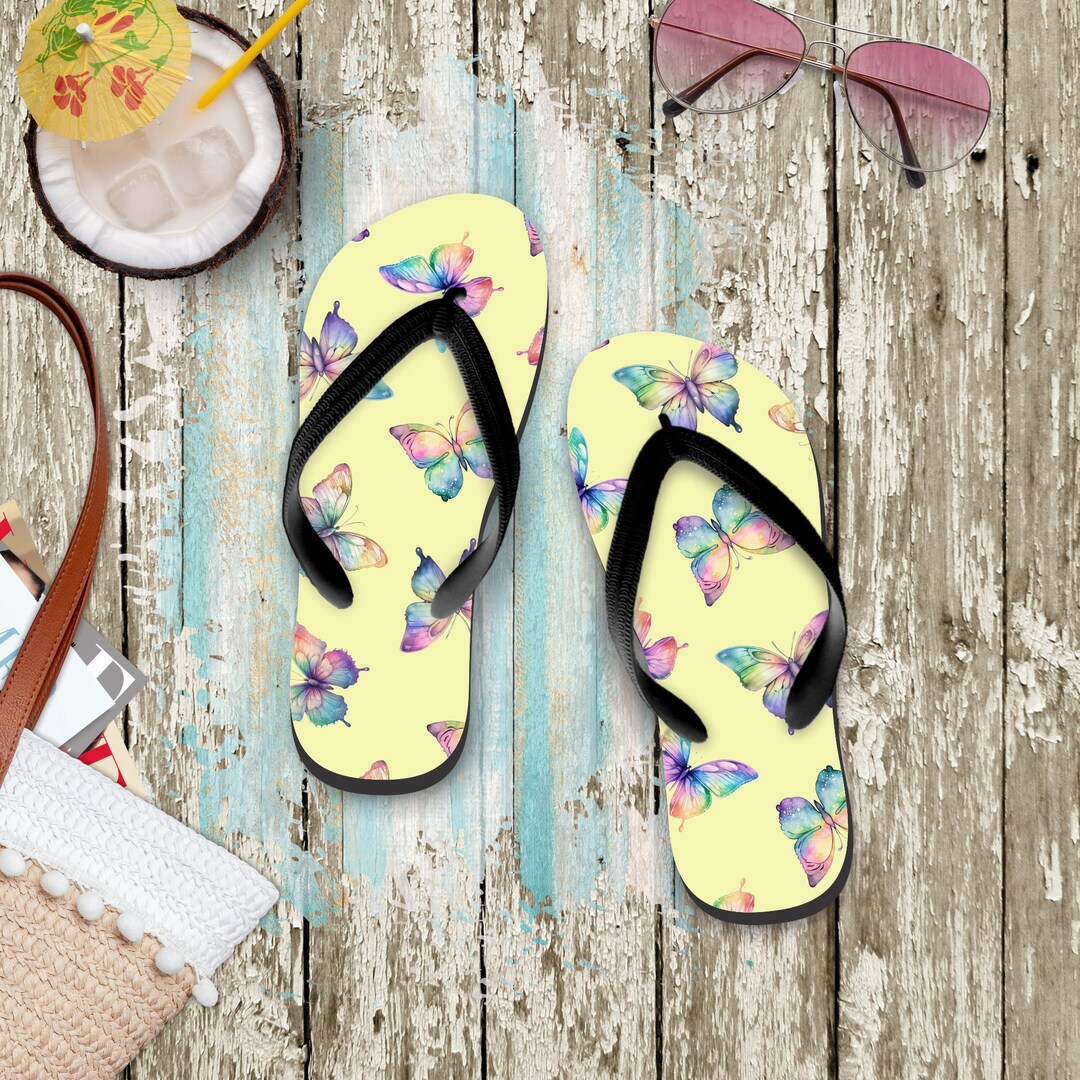 Butterflies Flip Flops/ Rainbow Pastel Neon Fantasy Butterflies Beach ...