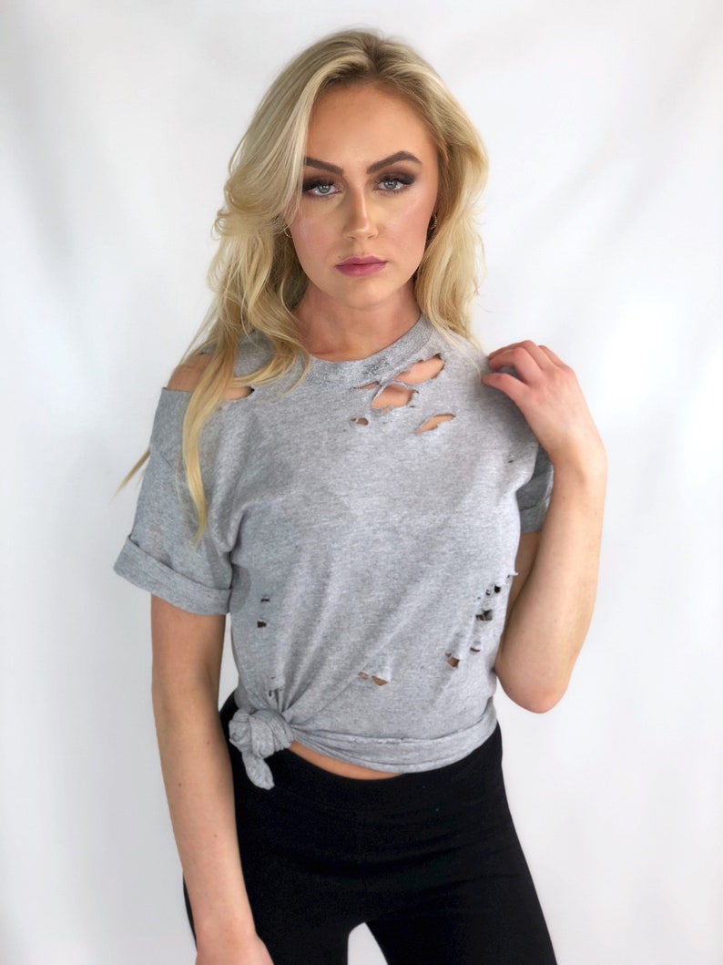 Distressed Shirt Grunge T Shirt Ripped Tee Womens Clothing | Etsy