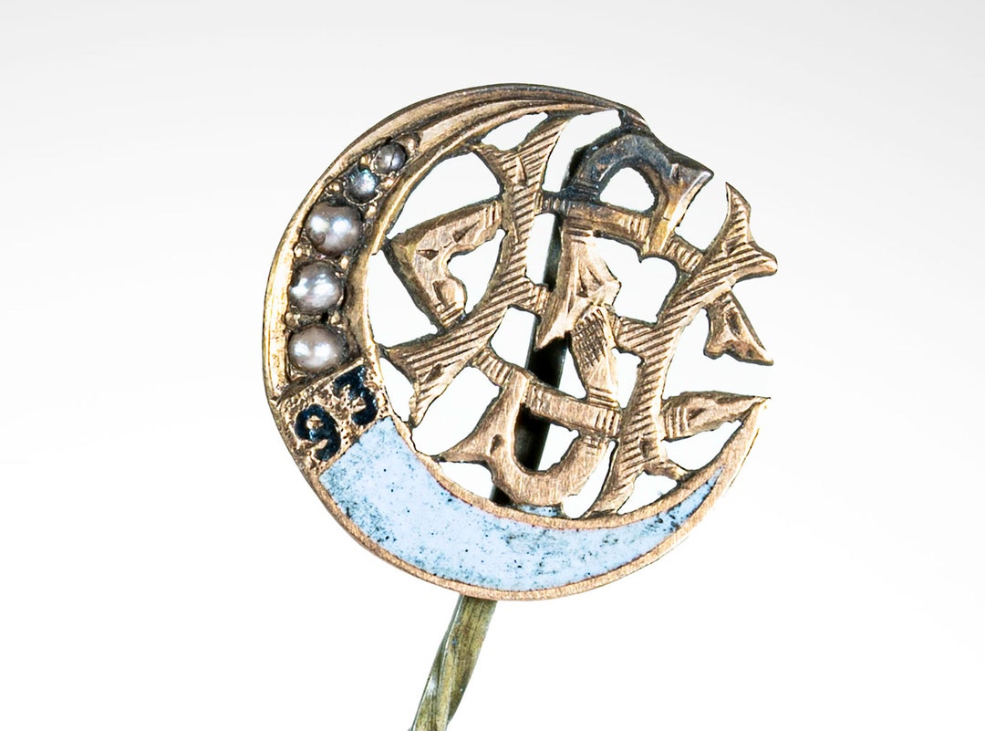 14k Enamel Crescent Moon Monogram With Pearls Stick Pin - Etsy