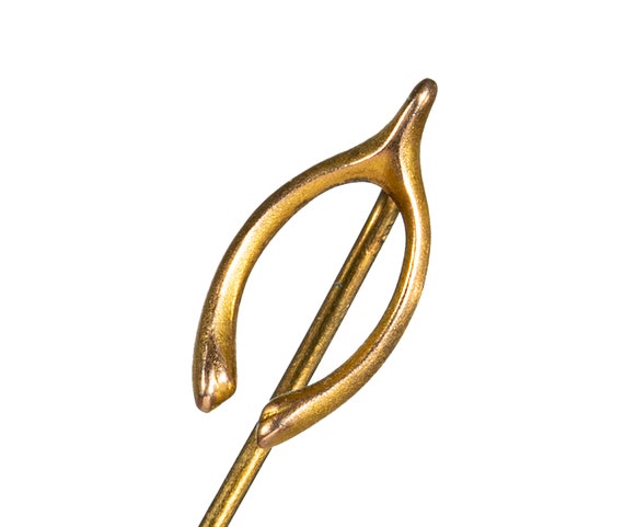 14k yellow gold figural wish bone stick pin - Gem