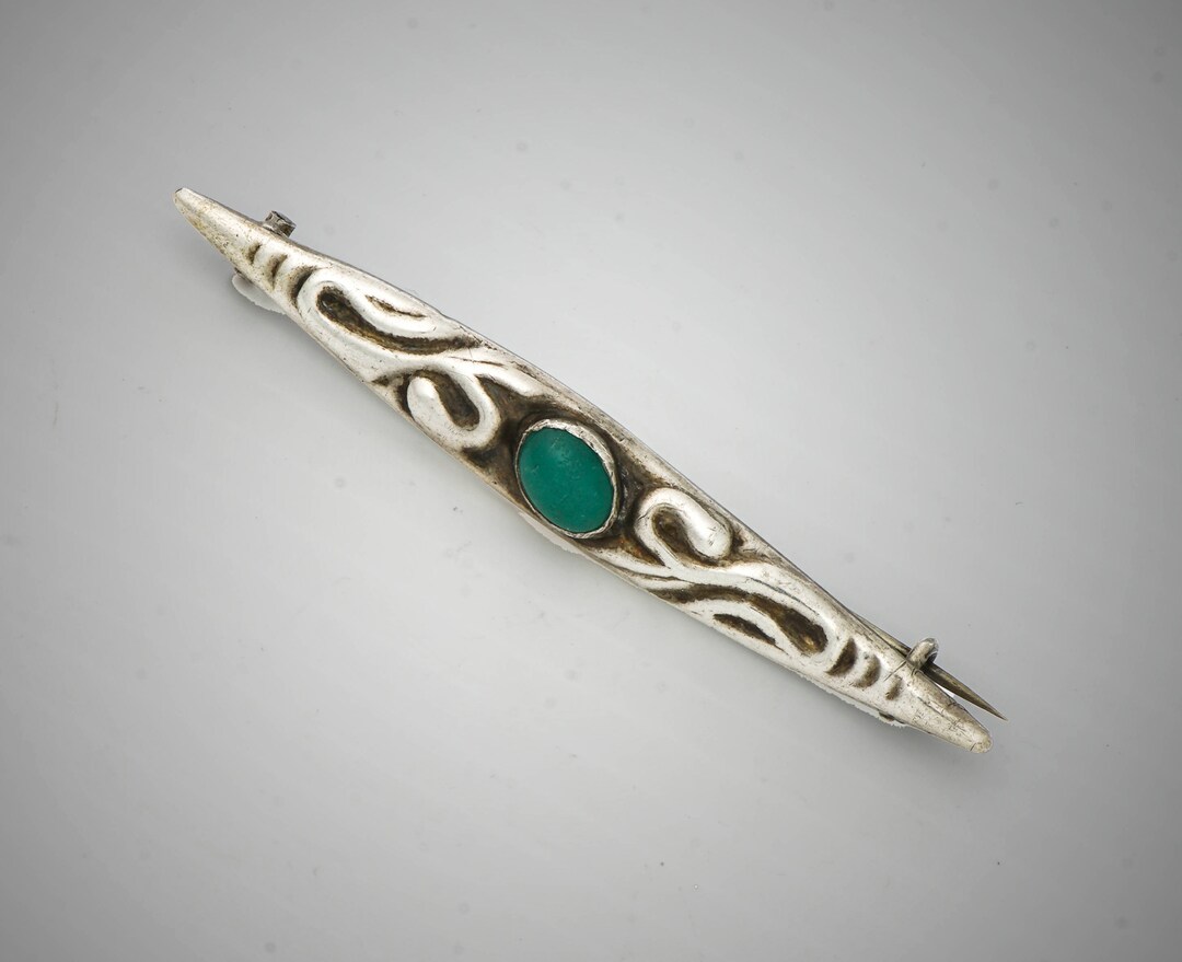 Danish 830 Silver & Green Onyx Pin Signed AB - Etsy