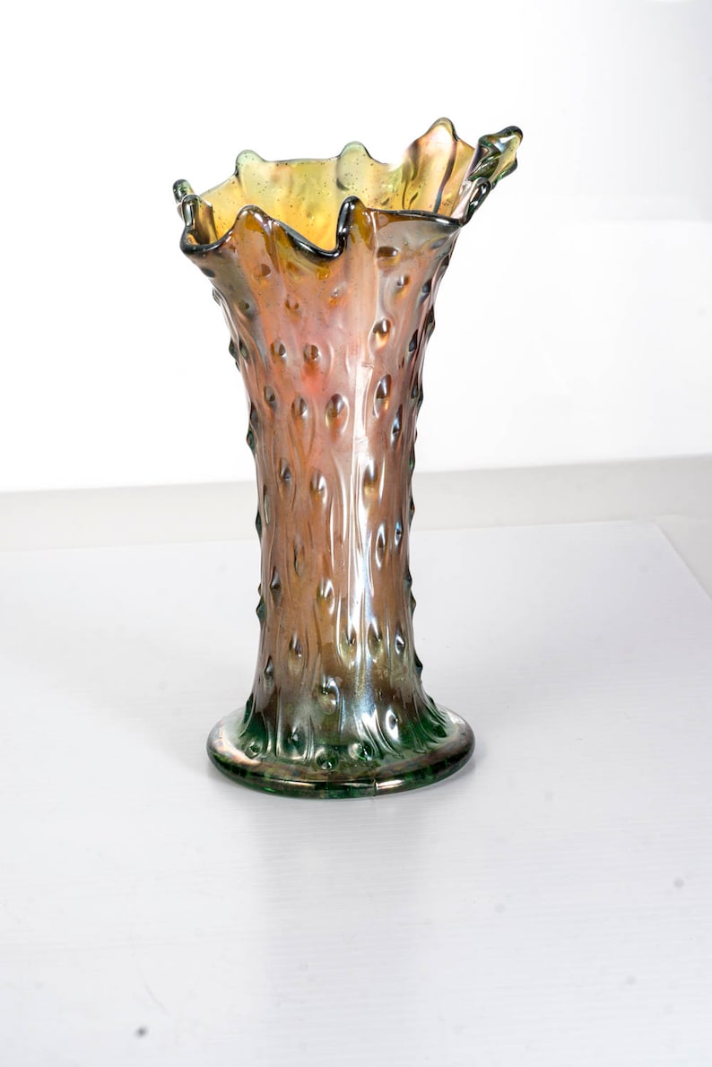 Northwood green base tree trunk vase carnival glass | Etsy