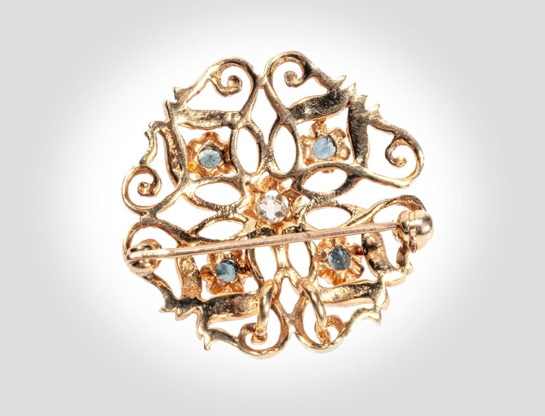 Victorian Fancy Pin 14k With Diamond and 4 Sapphires Black | Etsy