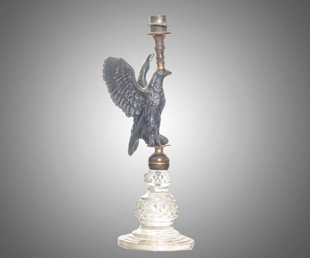 Bronze Spread Wing Eagle on Cut Glass Base Candlestick - Etsy