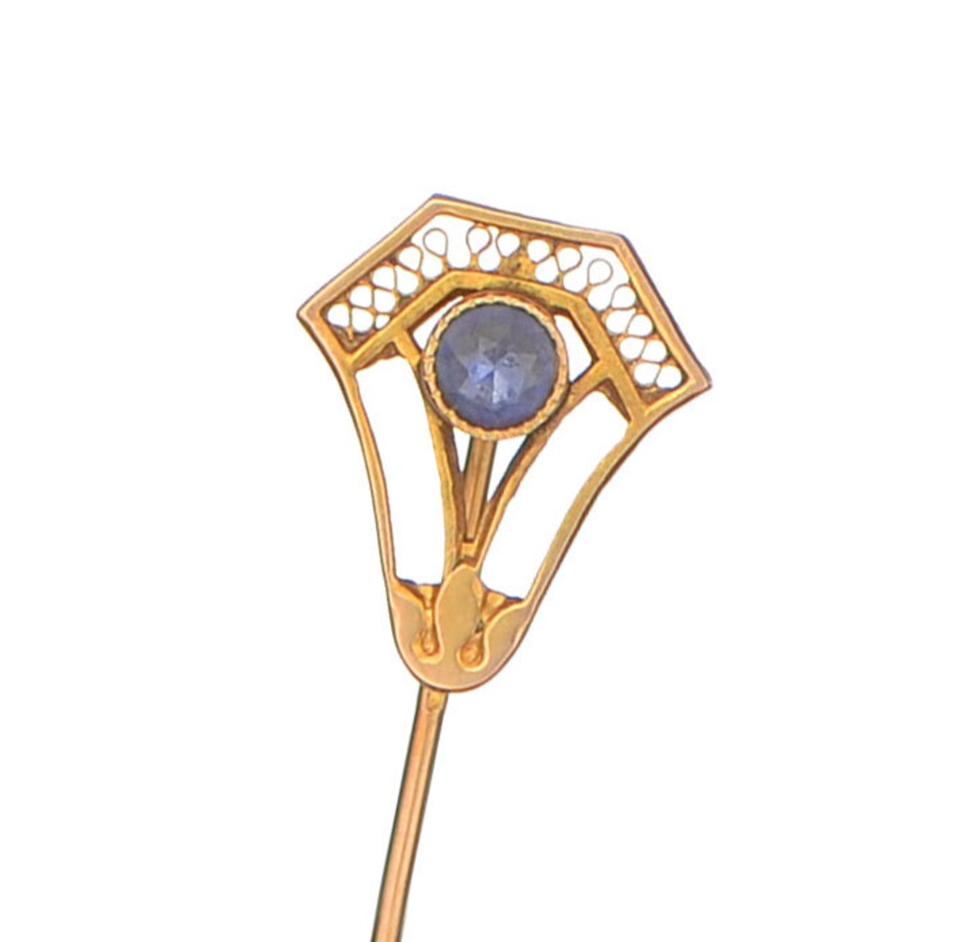 Art Deco 14k Yellow Gold & Blue Sapphire Stick Pin Antique - Etsy