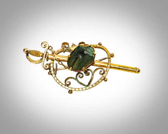 Victorian Real Scarab and Sword Brooch | Etsy