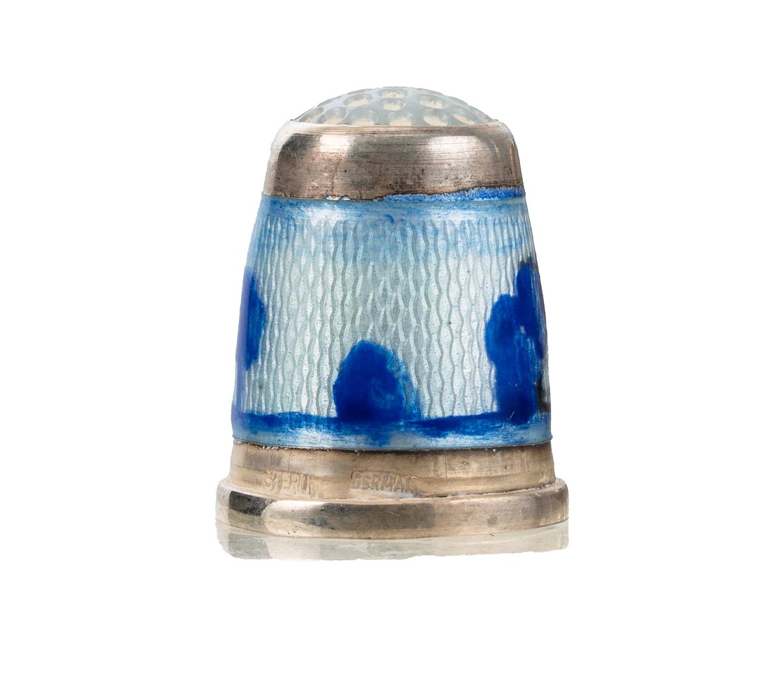 Gabler Bros Sterling Enameled Windmill Scene Thimble Glass Top - Etsy