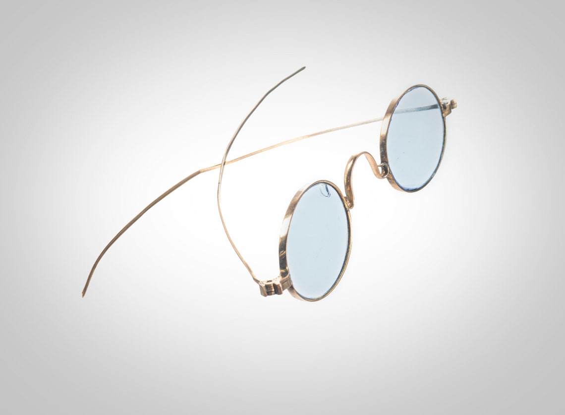 Antique 10k Solid Gold Blue Lens Eyeglasses Spectacles Circa - Etsy