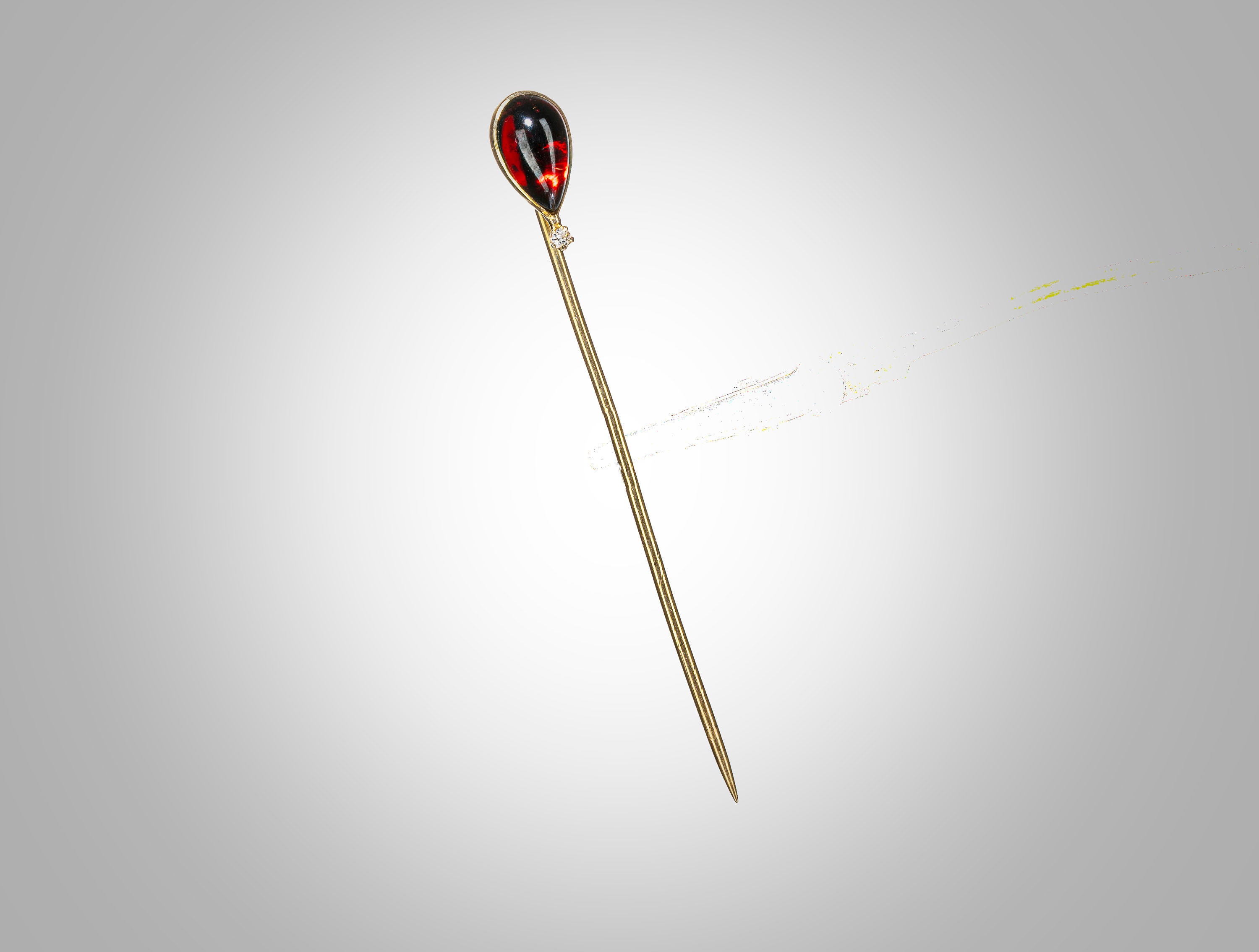 Arts & Crafts 14k stick pin w/pear tourmaline cabochon diamond | Etsy