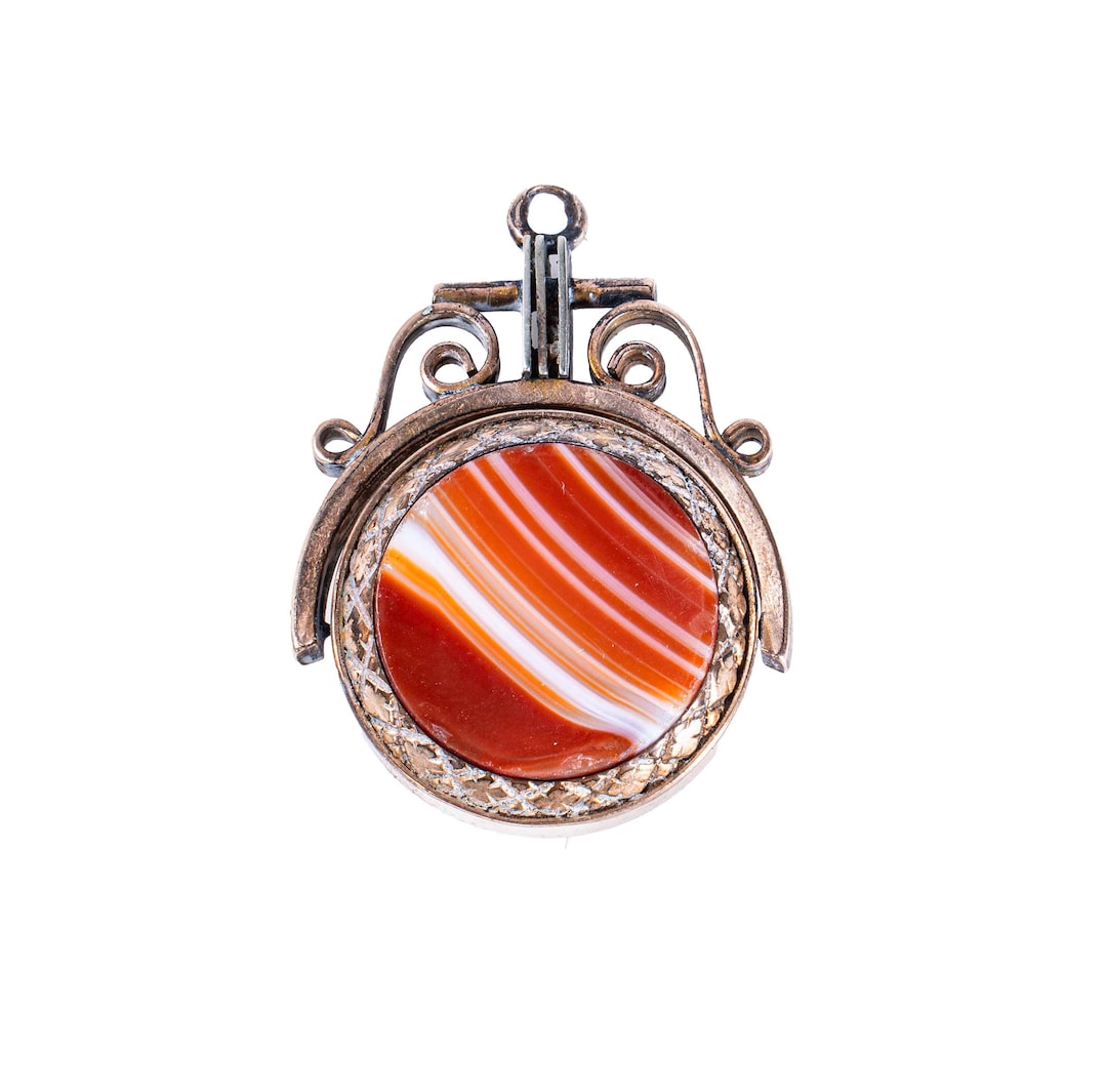 Antique Victorian Compass Fob Rose Gold Filled Agate & Mother of Pearl ...