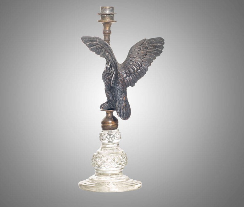 Bronze Spread Wing Eagle on Cut Glass Base Candlestick - Etsy