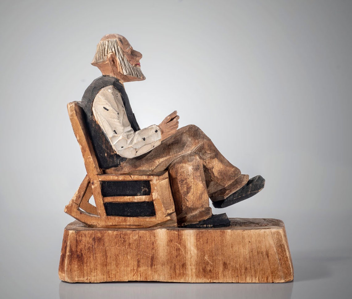 Canadian Carved & Painted Wood Sculpture Man in Rocker Trygg - Etsy