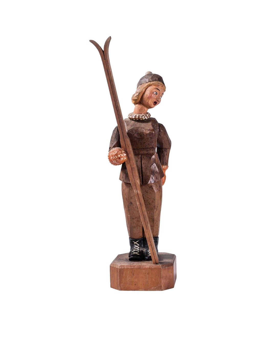Italian Hand Carved Wood Figurine Woman Skier 8 3/4" - Etsy