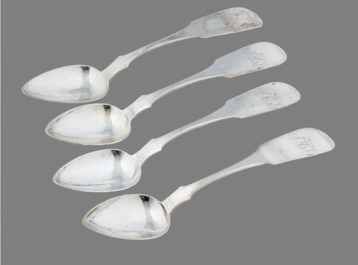 4 Coin Silver Teaspoons Made by L Mannerback, Reading PA THL - Etsy