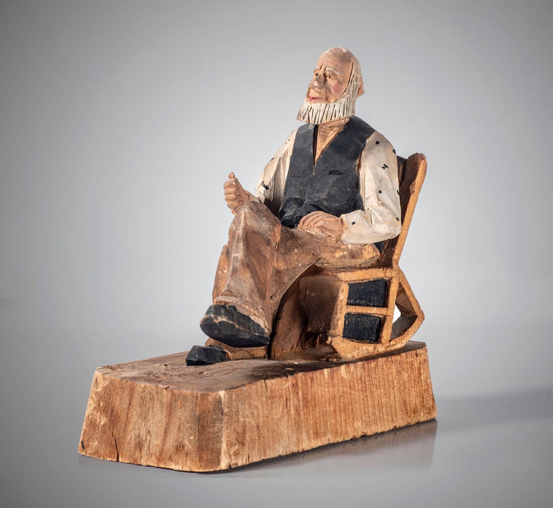 Canadian Carved & Painted Wood Sculpture Man in Rocker Trygg - Etsy