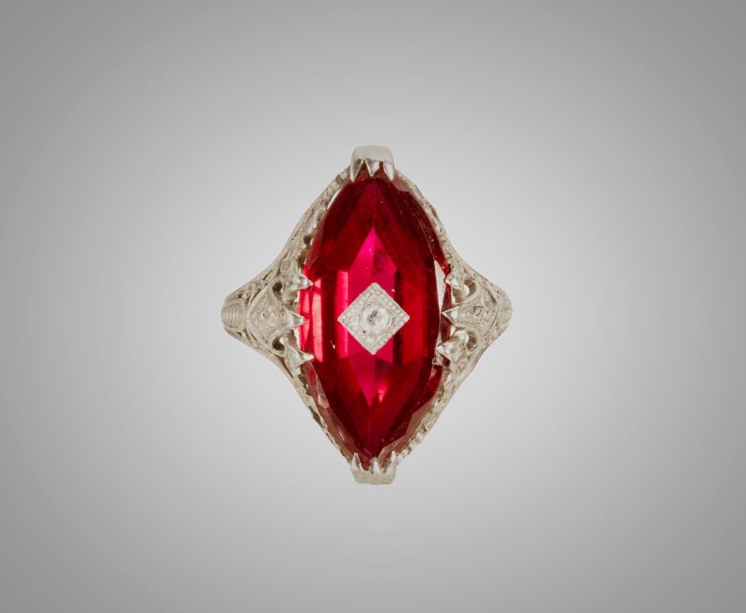 Art Deco 14k Diamond & Ruby Filigree Ring 5 1/2 - Etsy