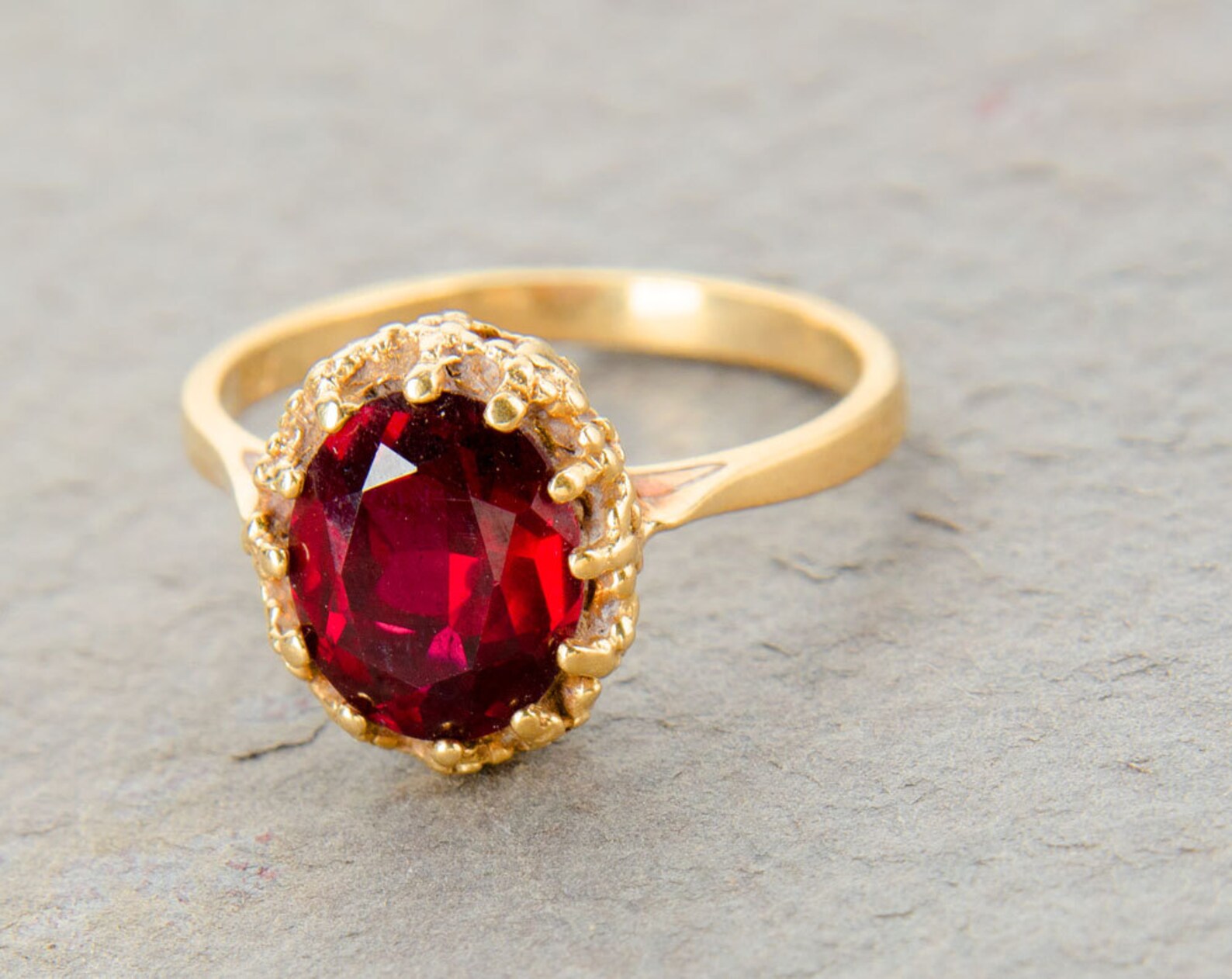 10k Ring With Crown Set Faux Garnet - Etsy