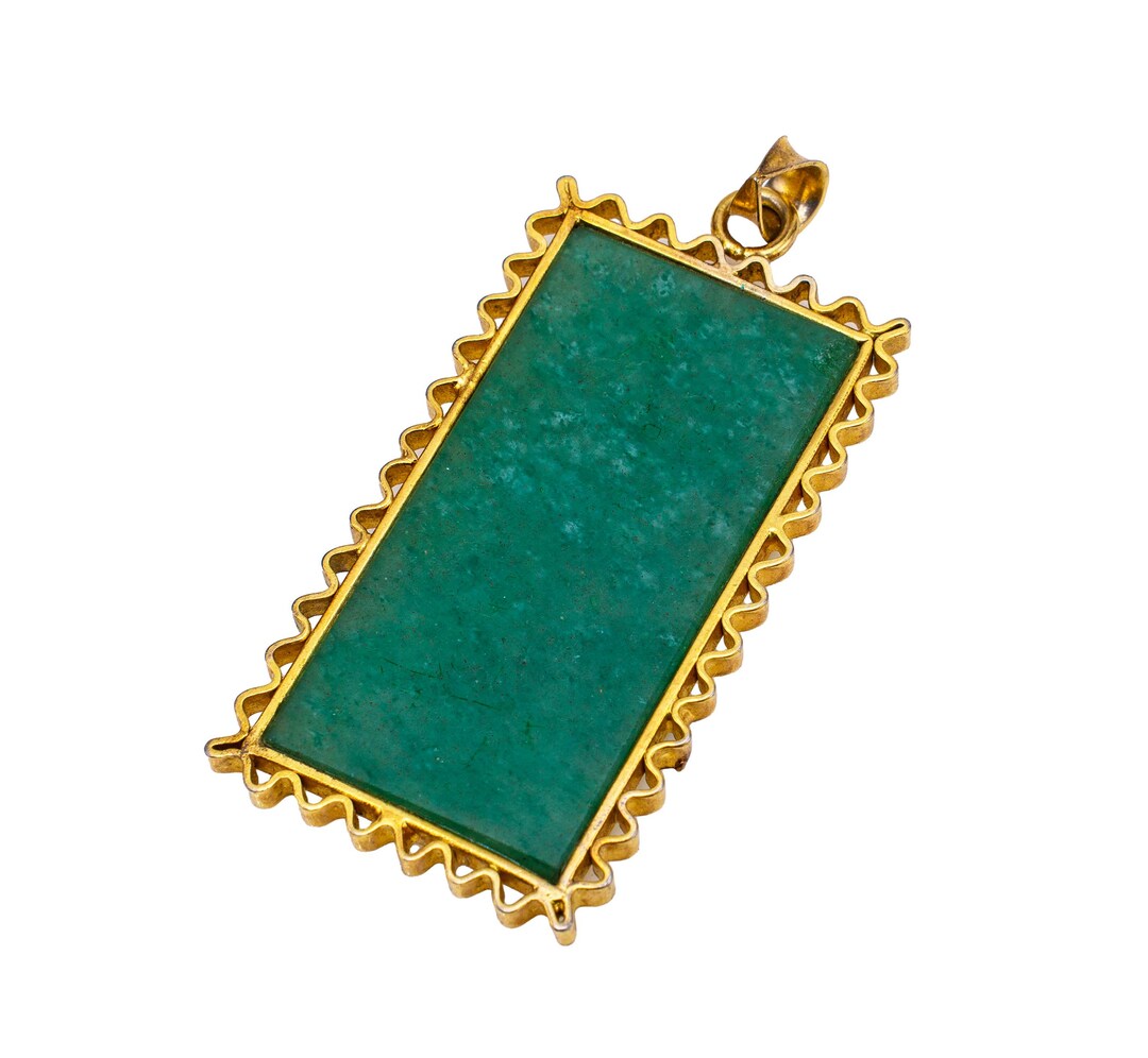 Green Jade Rectangular Panel in Gilt Metal Frame Pendant - Etsy
