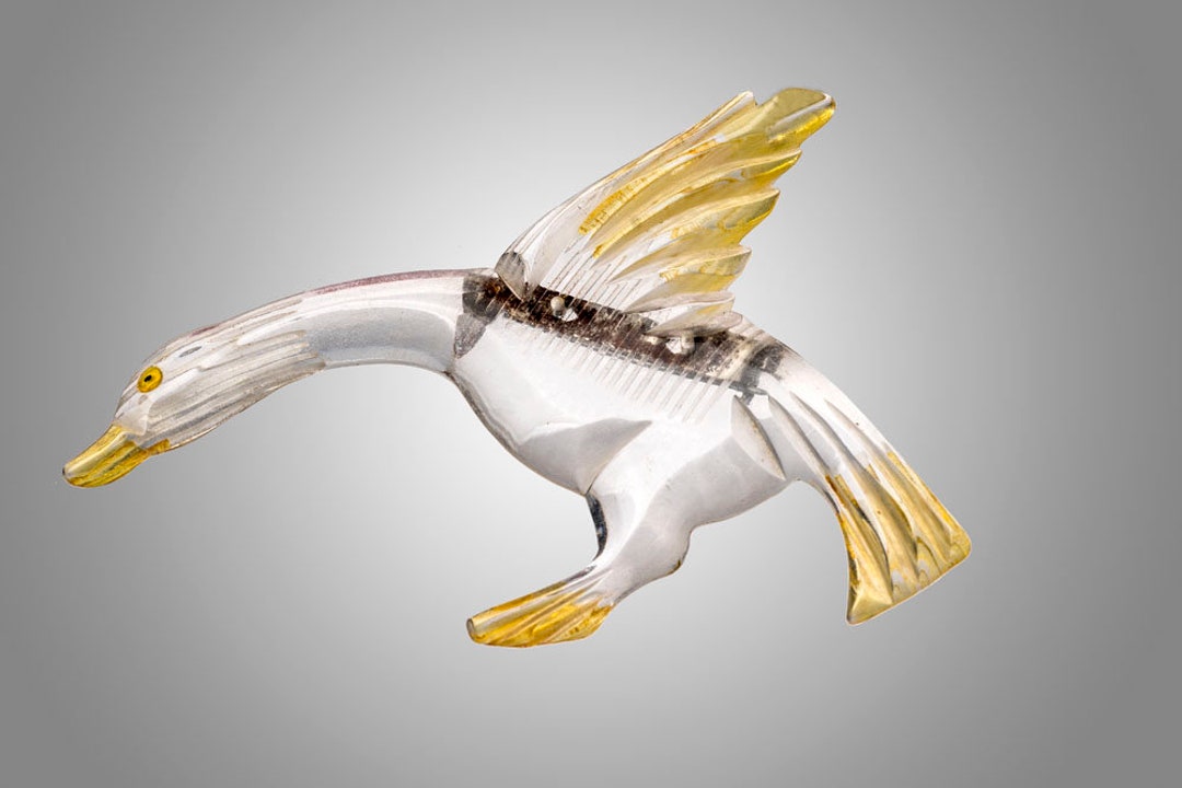 Front & Back Carved Lucite Goose Brooch W/yellow Highlights - Etsy