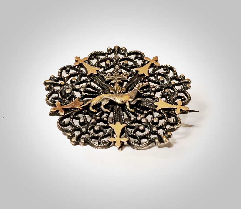 Lacey Silver and Gold Heraldic Brooch W/coronet & Hound - Etsy