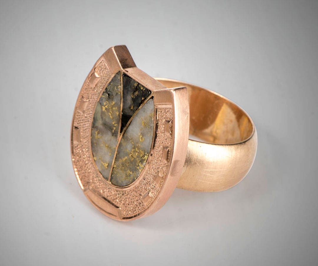 Man's Antique 14k Rose Horseshoe Ring Set W/gold Bearing Quartz - Etsy