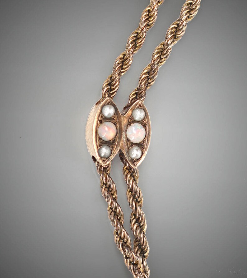 Victorian 10k Slide & Chain With Opals and Pearls - Etsy