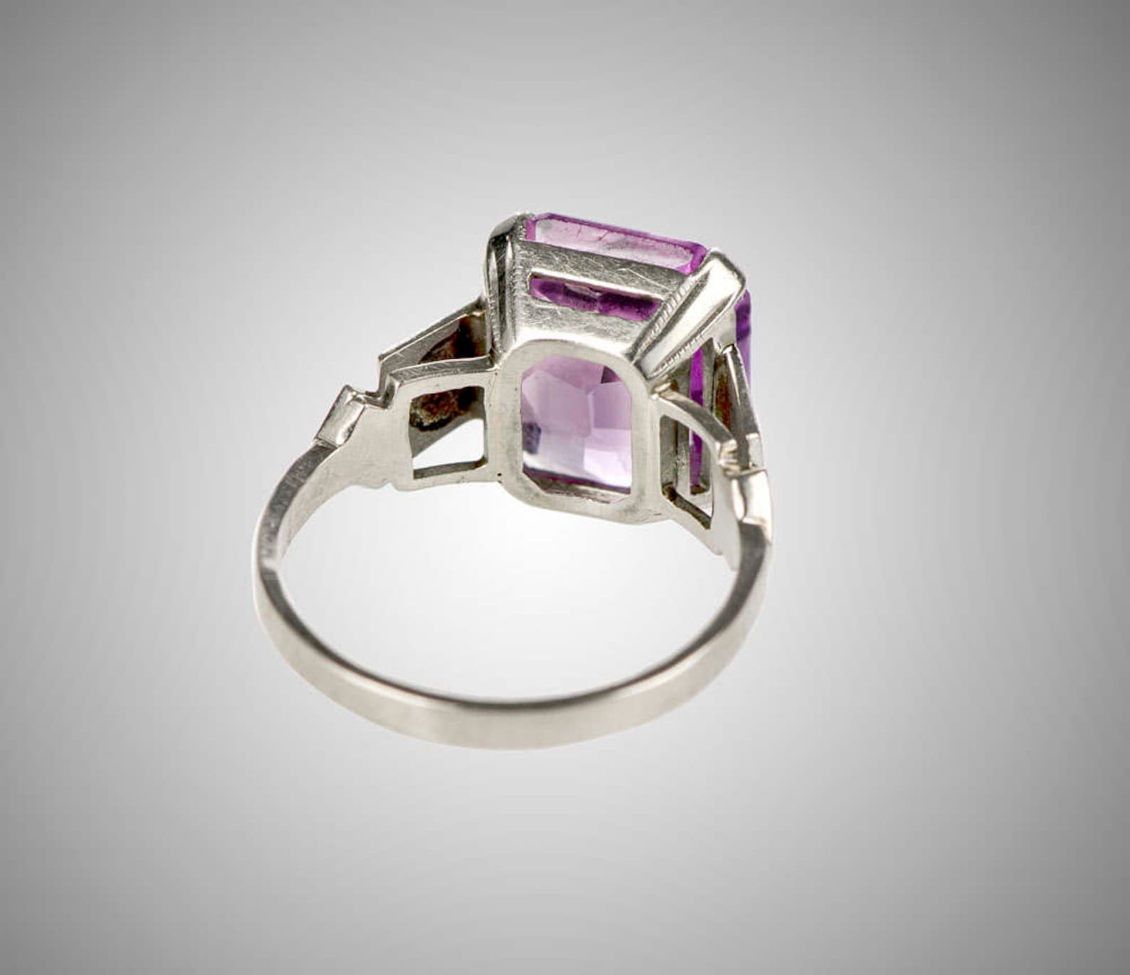 14k White Gold Ring With an Emerald Cut Red/amethyst Faceted - Etsy