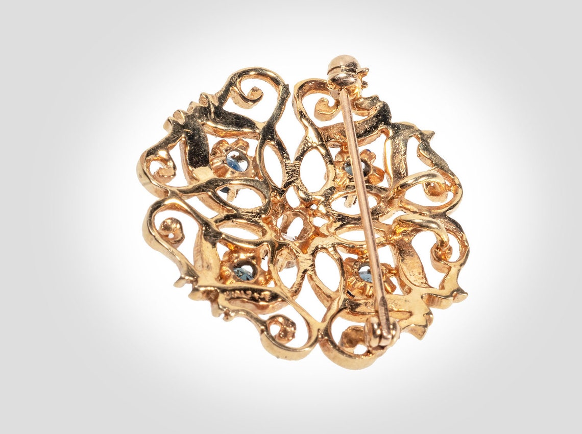 Victorian Fancy Pin 14k With Diamond and 4 Sapphires, Black Enamel - Etsy