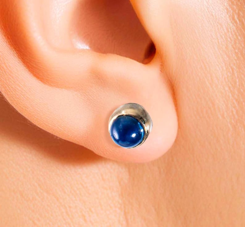 14k Blue Sapphire Bullet Shape Post Earrings - Etsy