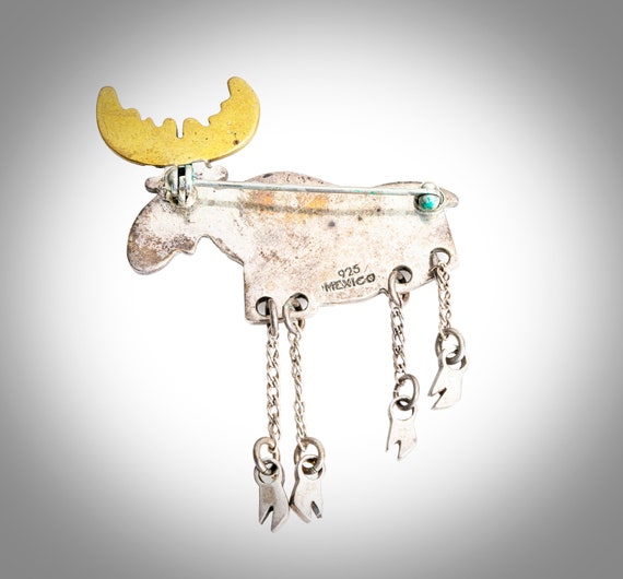 sterling & brass articulated legs Moose brooch Mexican - Gem