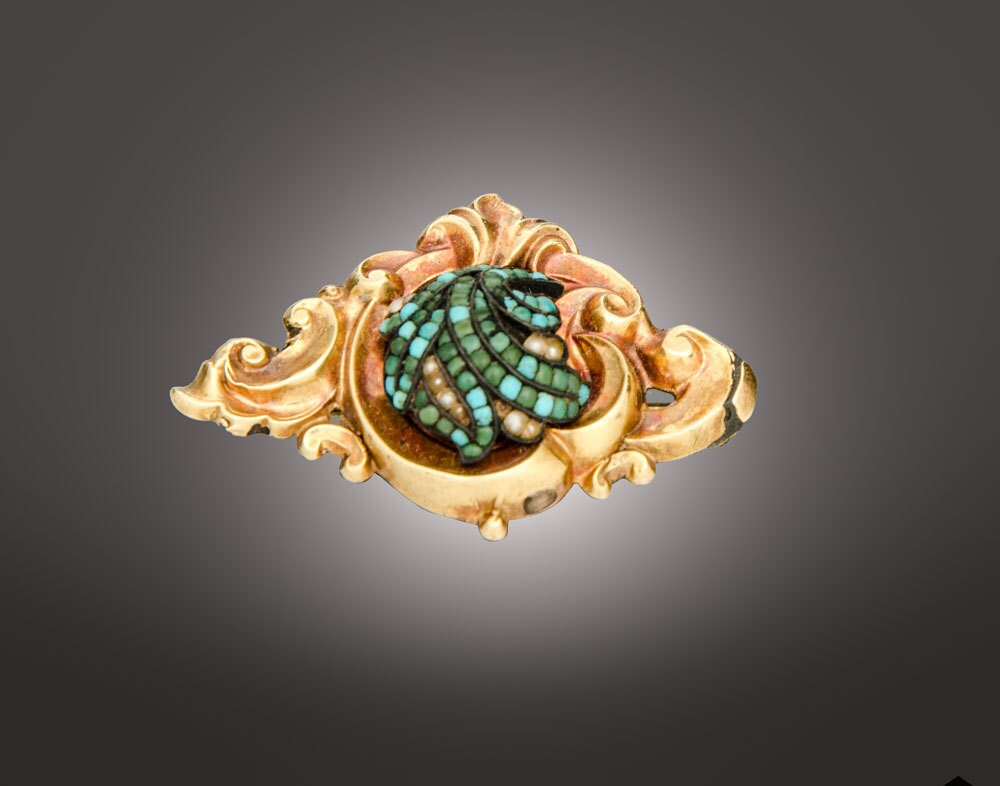 Victorian 14k and Turquoise & Pearl Rococo Brooch Circa 1850 - Etsy